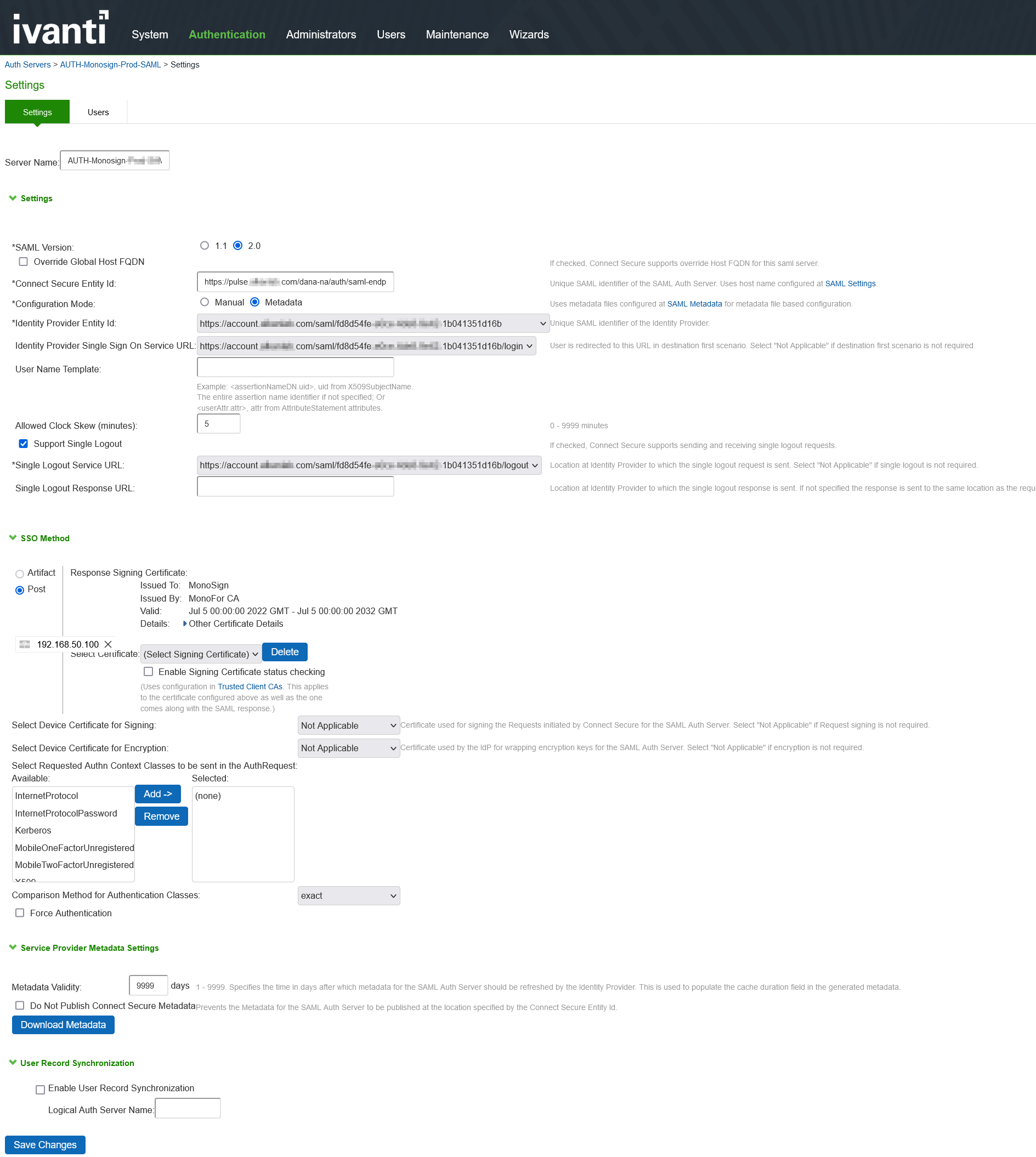 Ivanti Connect Secure SAML2 Integration