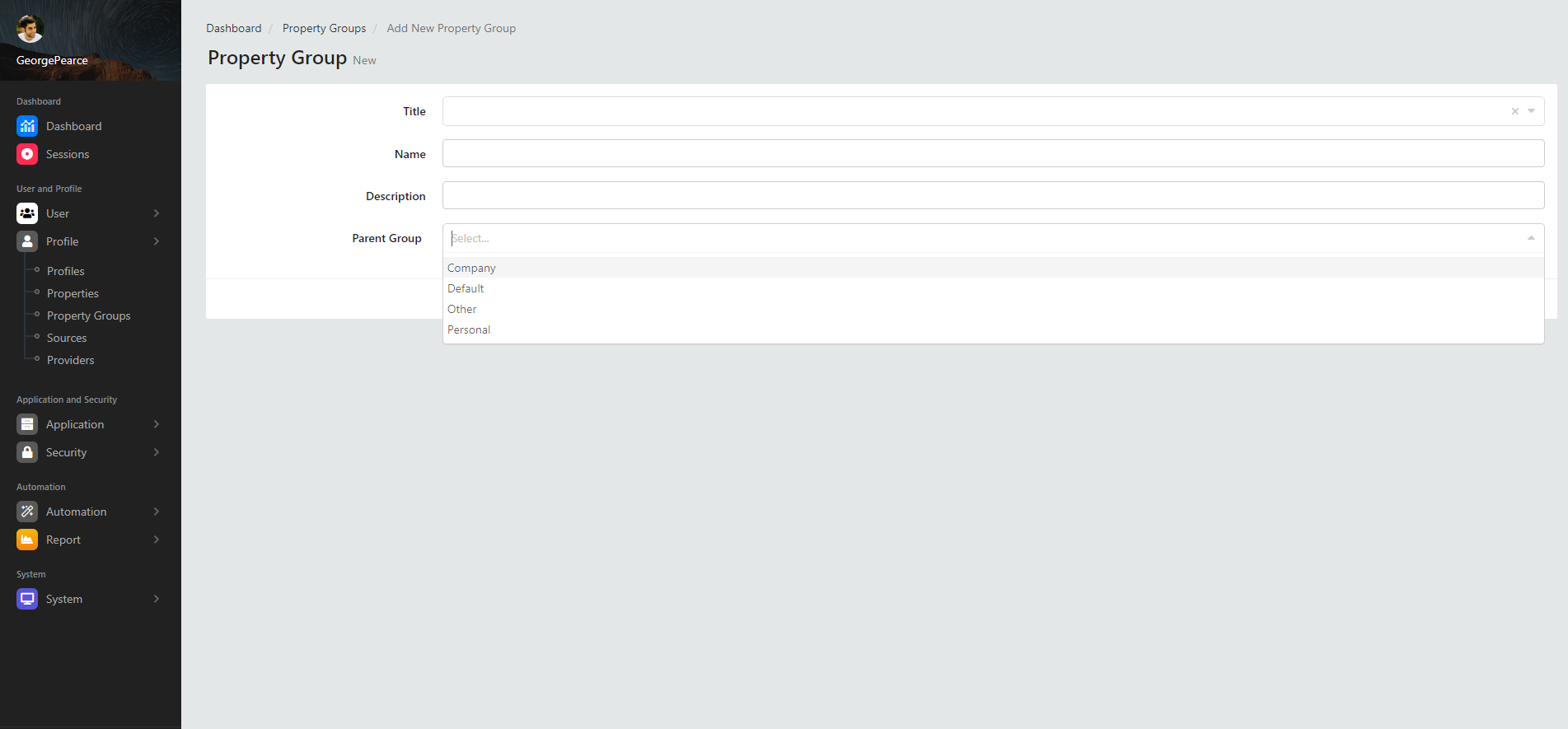 Create New Property Group